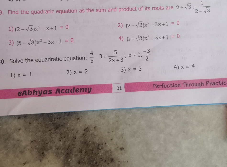 9. Find the quadratic equation as the sum | StudyX