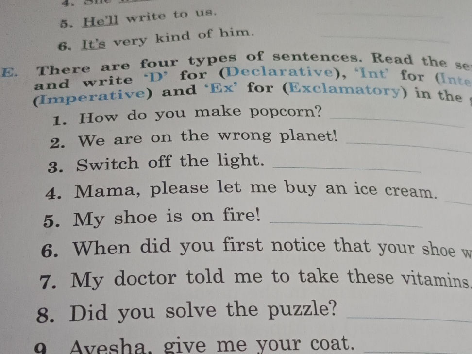 There are four types of sentences. Read the | StudyX