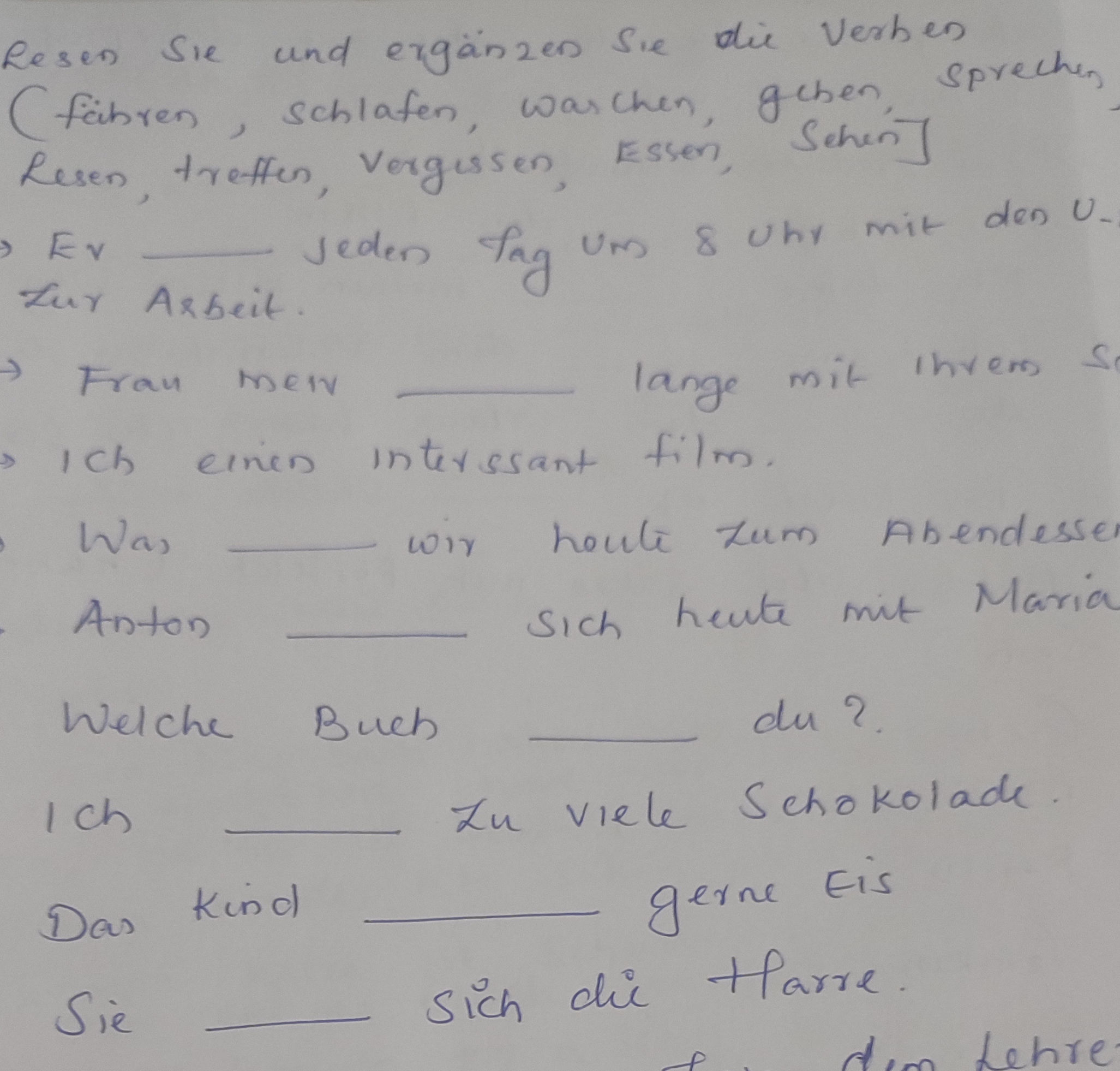 Lesen Sie und ergänzen Sie die Verben | StudyX