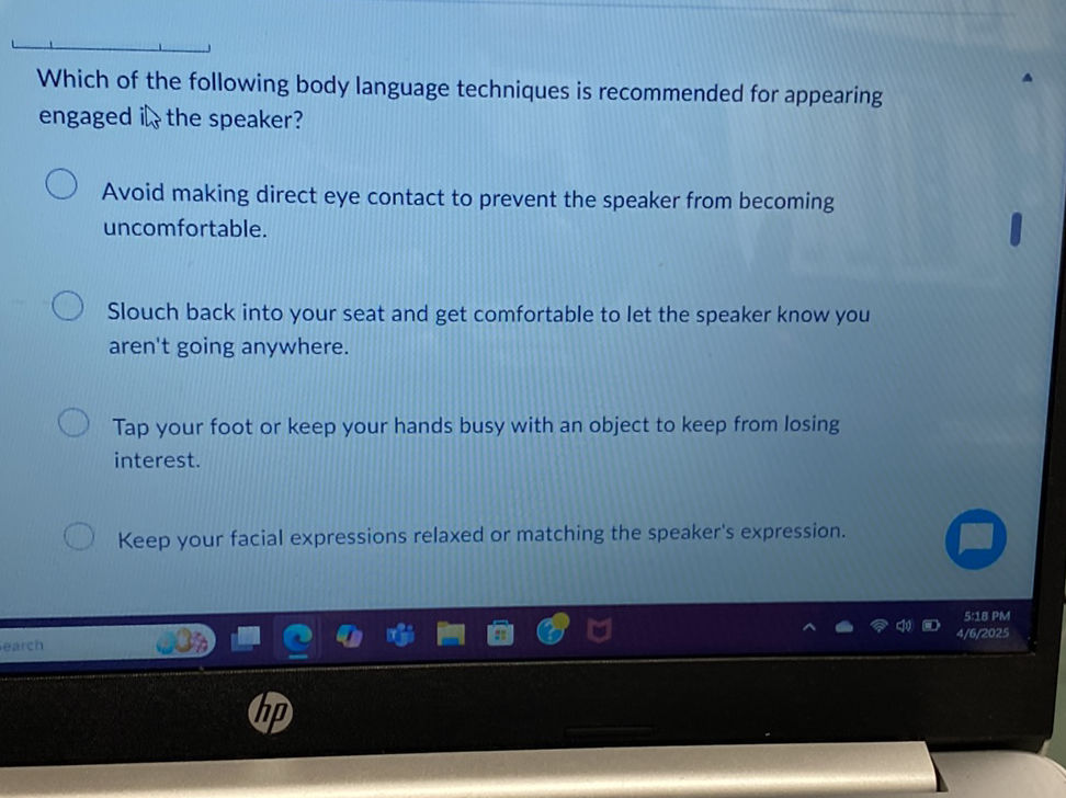 Which of the following body language | StudyX