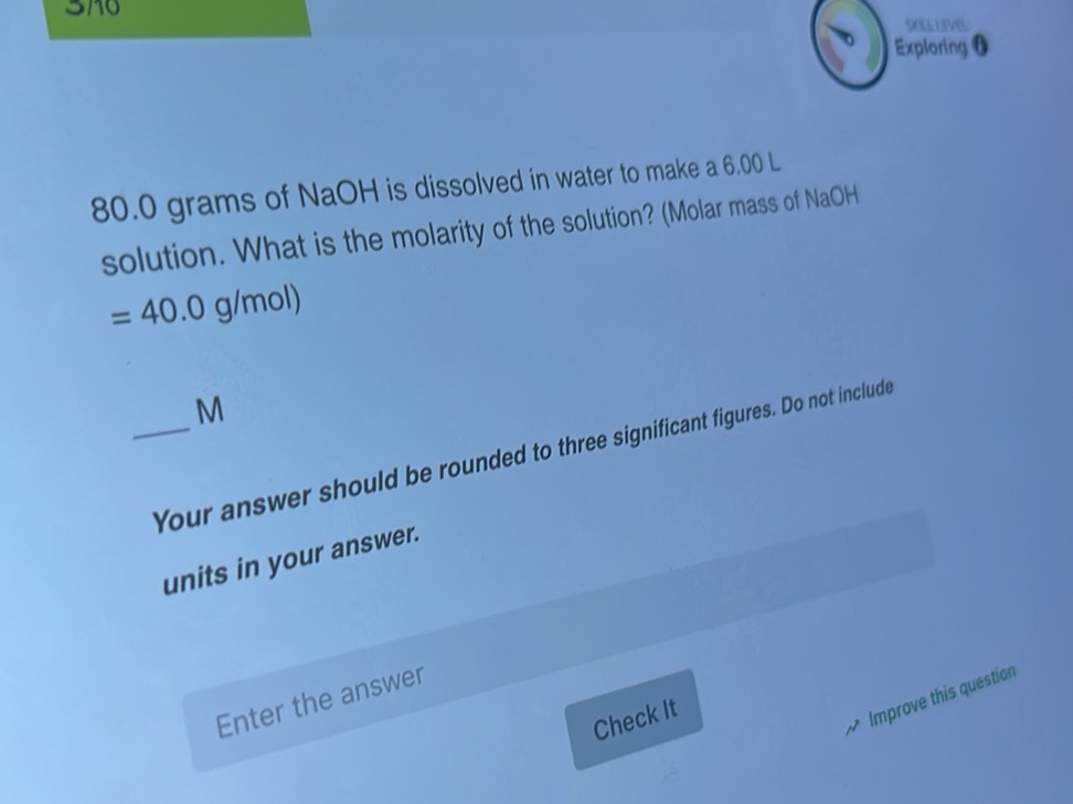 80.0 grams of NaOH is dissolved in water to | StudyX