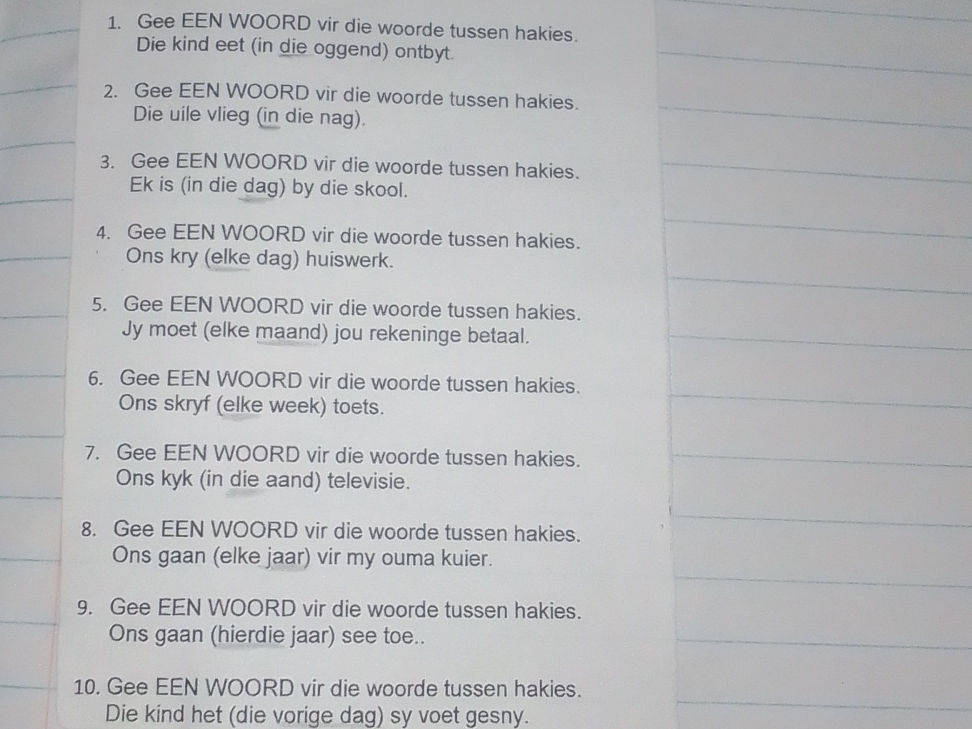 1. Gee EEN WOORD vir die woorde tussen | StudyX