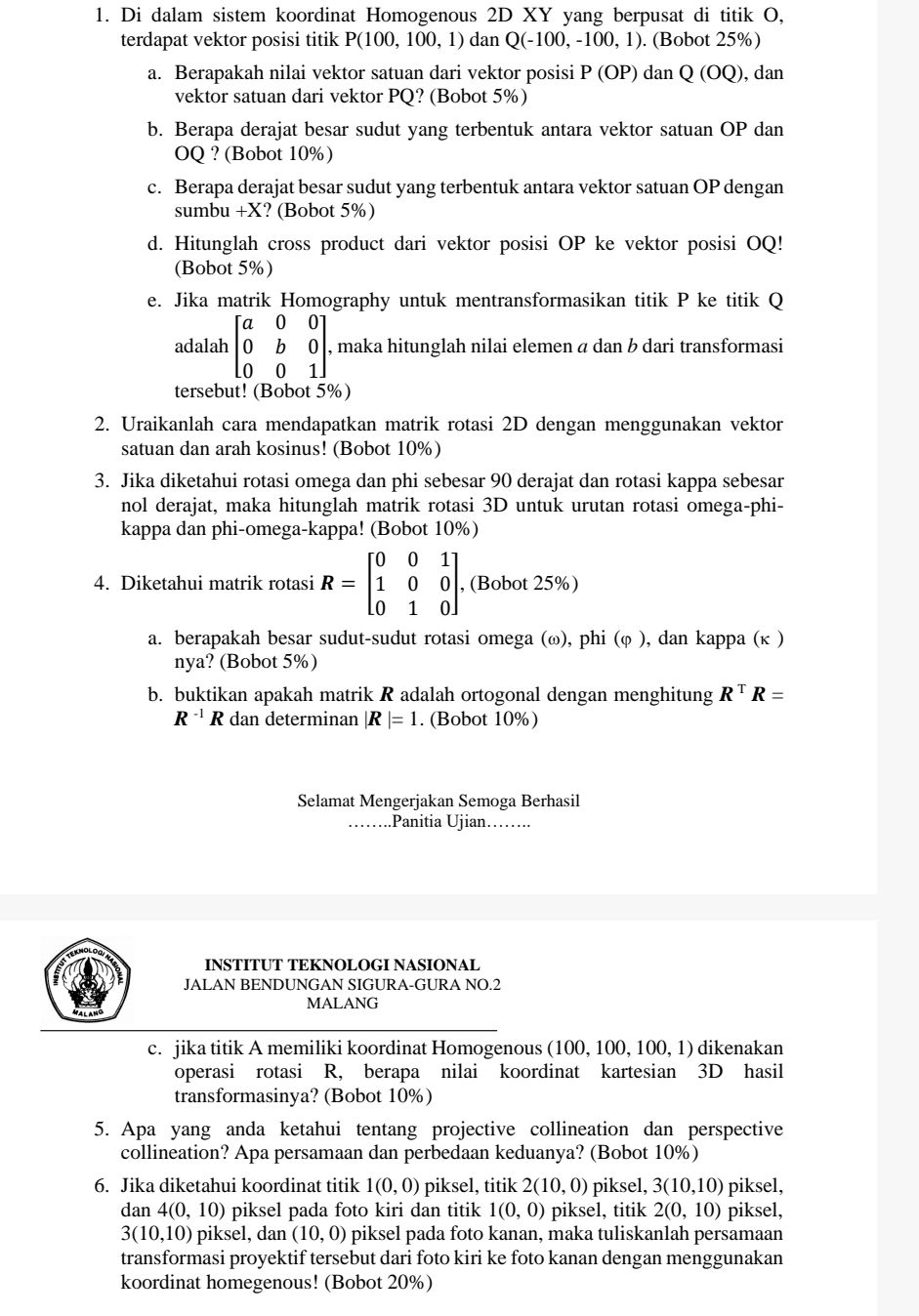 1. Di dalam sistem koordinat Homogenous 2D | StudyX