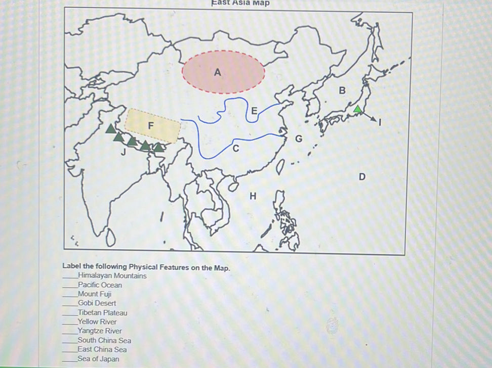 Label the following Physical Features on the | StudyX