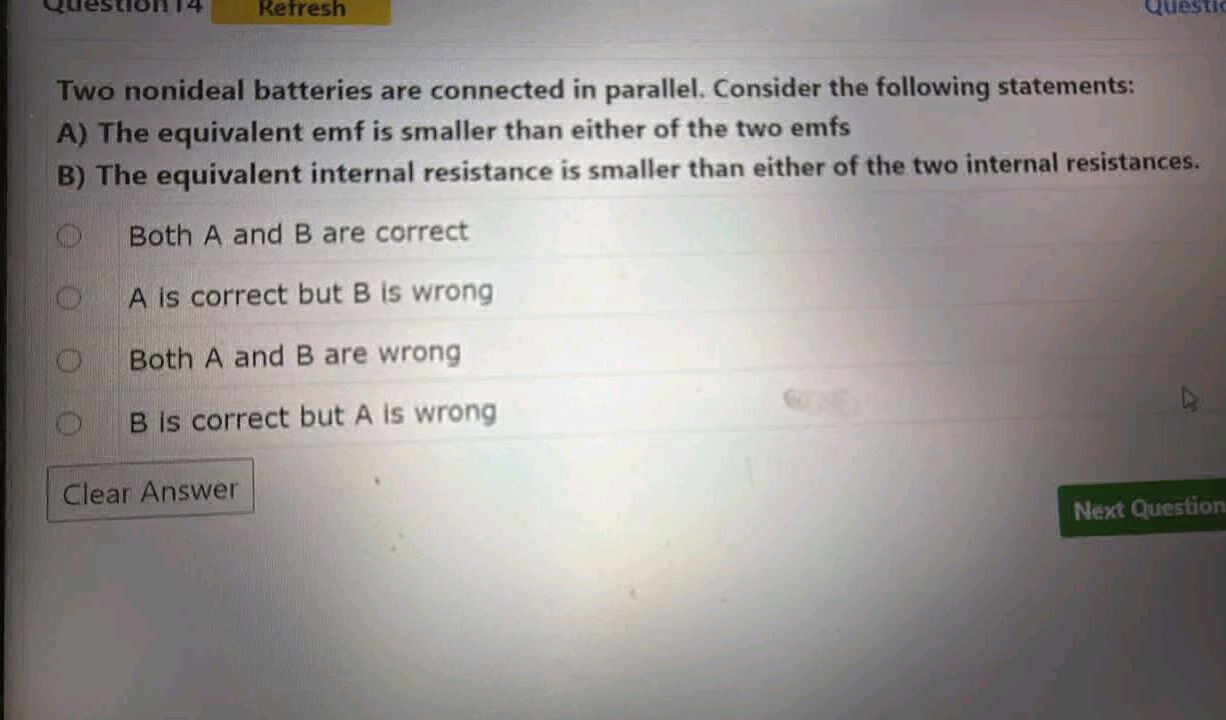 Two nonideal batteries are connected in | StudyX Two nonideal batteries are connected in | StudyX