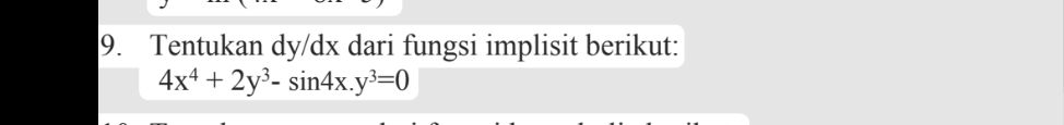 9. Tentukan dy/dx dari fungsi implisit | StudyX