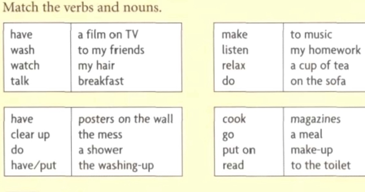 Match the verbs and nouns. | | | StudyX