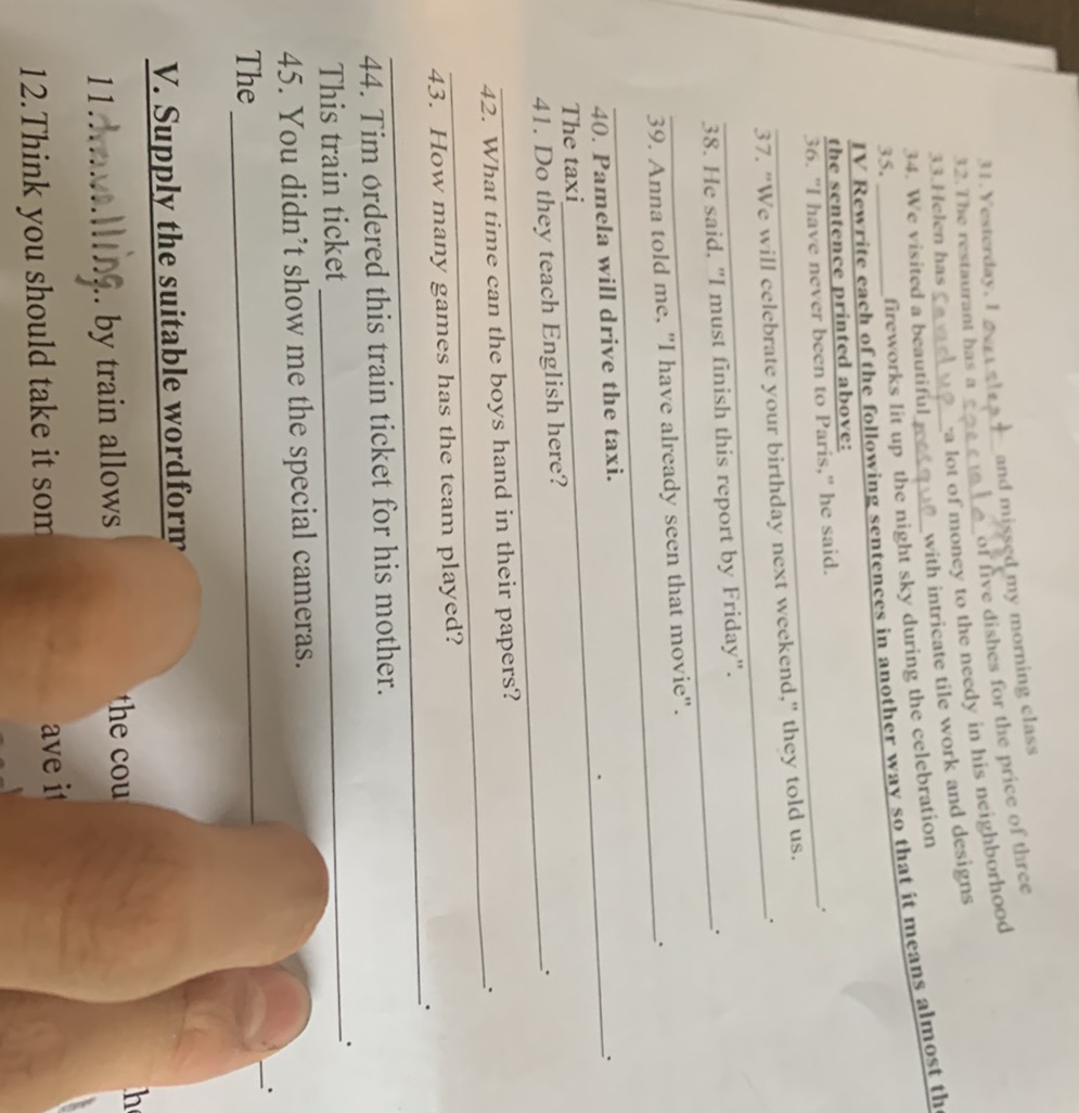 IV Rewrite each of the following sentences | StudyX