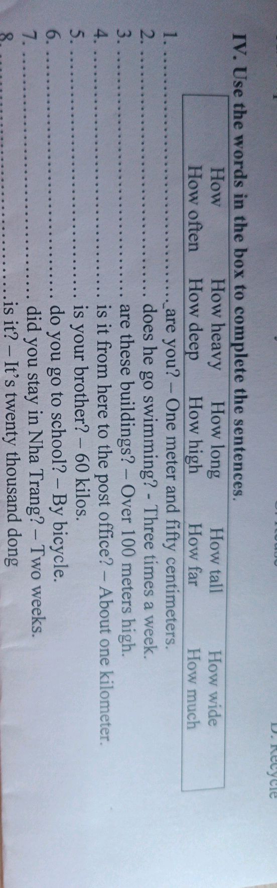 IV. Use the words in the box to complete the | StudyX