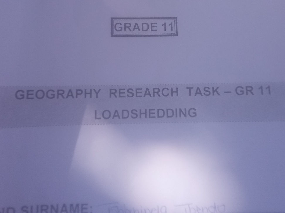 GRADE 11 GEOGRAPHY RESEARCH TASK - GR 11