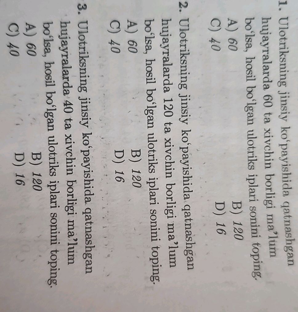1. Ulotriksning jinsiy ko'payishida | StudyX