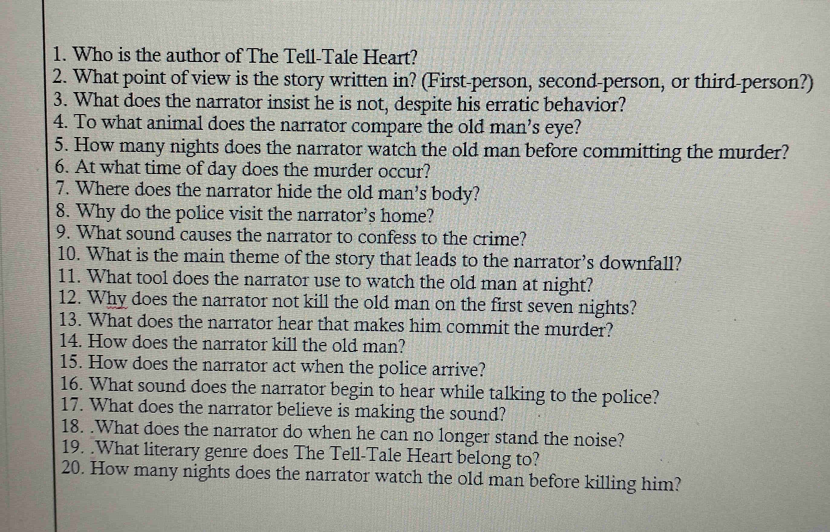 1. Who is the author of The Tell-Tale Heart? | StudyX