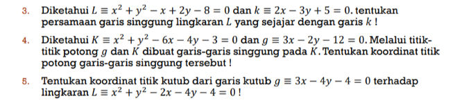 3. Diketahui $L = x^2 + y^2 - x + 2y - 8 = | StudyX