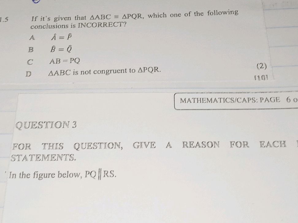 If it's given that $ ABC PQR$, which | StudyX