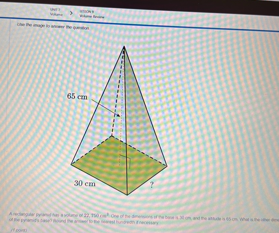 A rectangular pyramid has a volume of 22,750 | StudyX