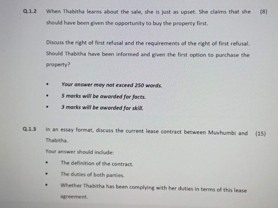 Q.1.2 When Thabitha learns about the sale, | StudyX