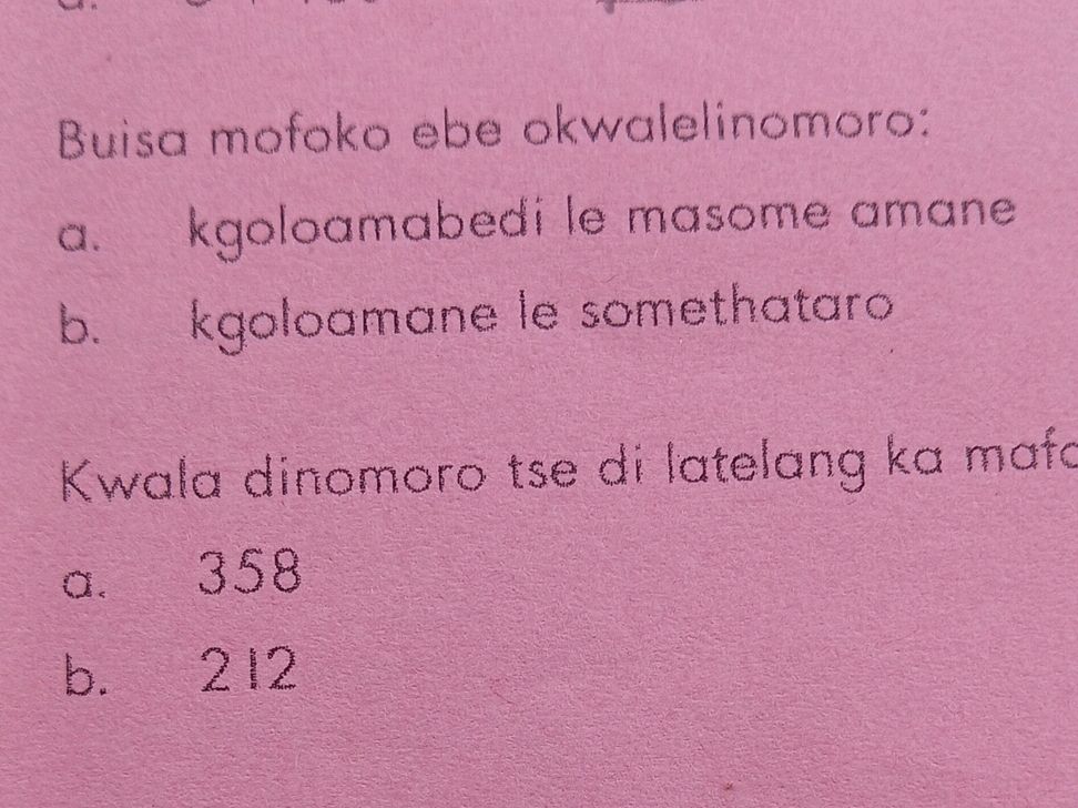 Buisa mofoko ebe okwalelinomoro: a. | StudyX