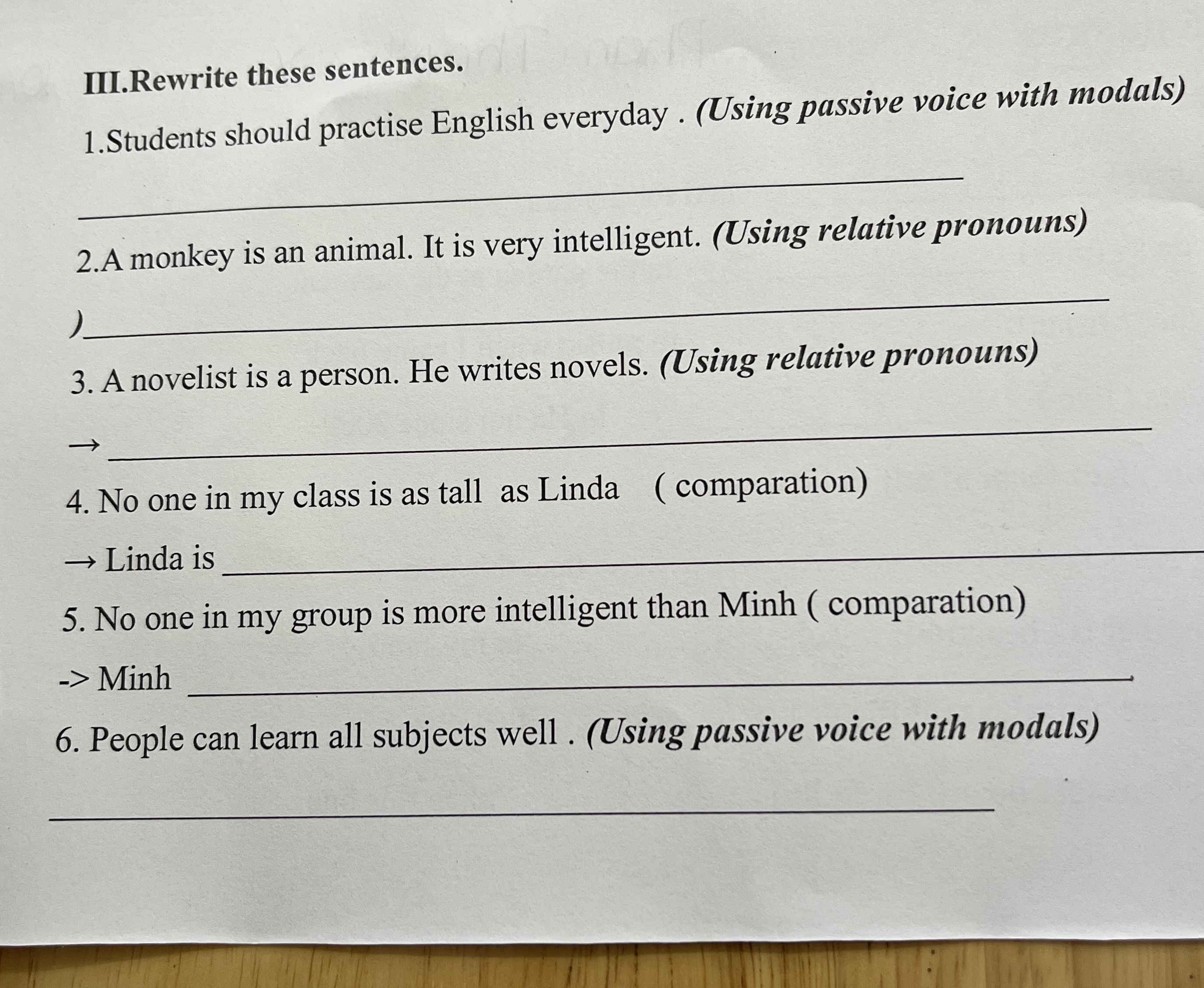 III. Rewrite these sentences. 1. Students | StudyX