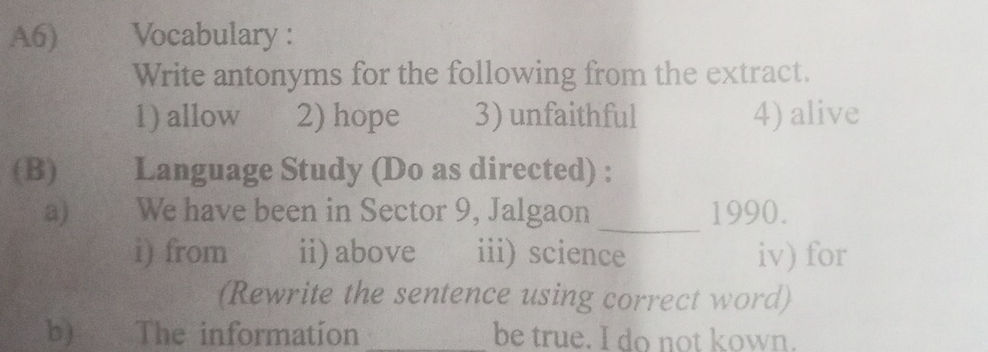 Vocabulary : Write antonyms for the | StudyX