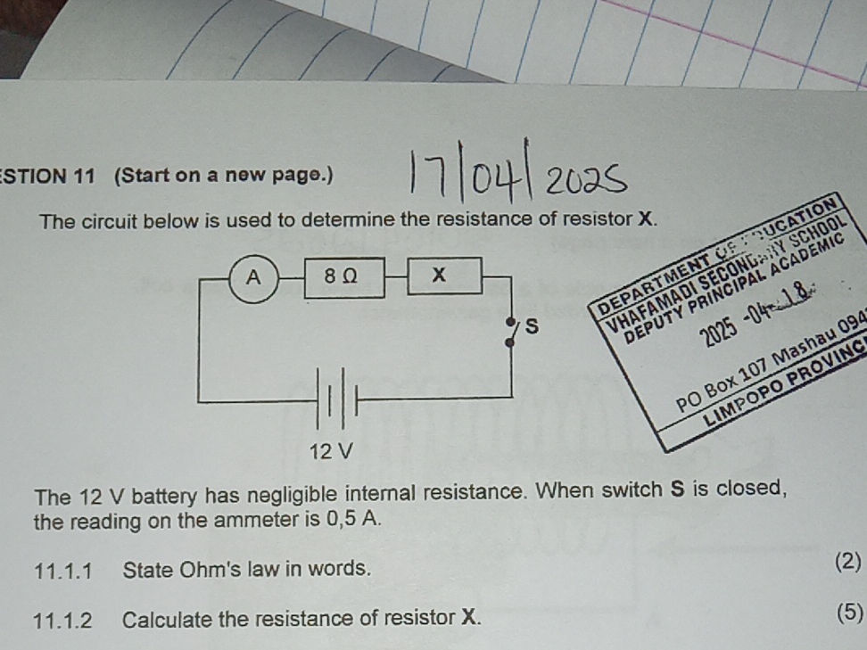 The circuit below is used to determine the | StudyX