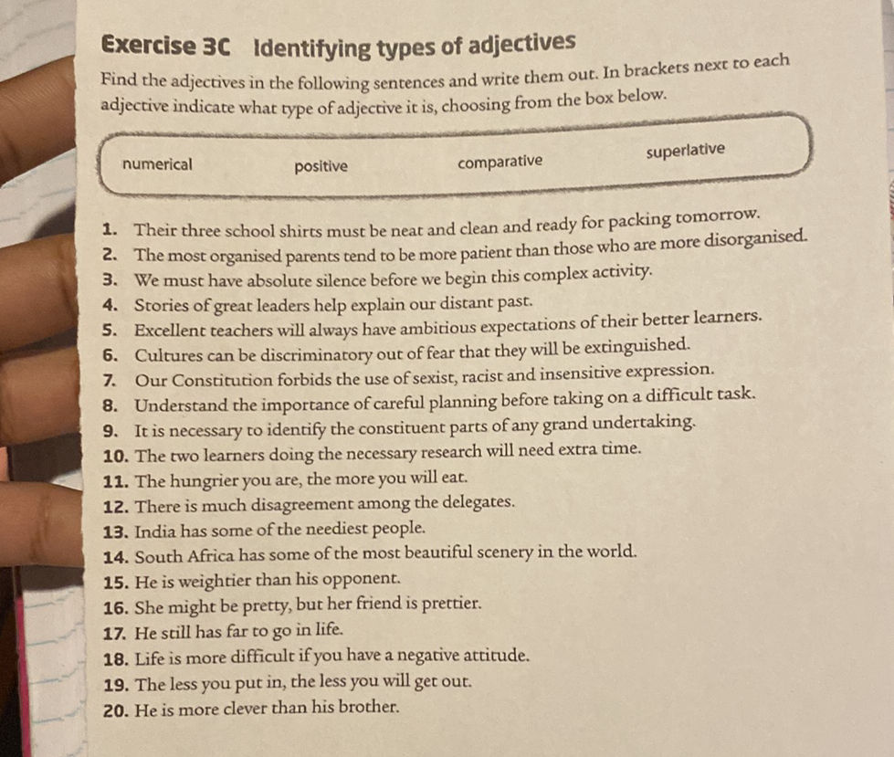 Exercise 3C Identifying types of adjectives | StudyX
