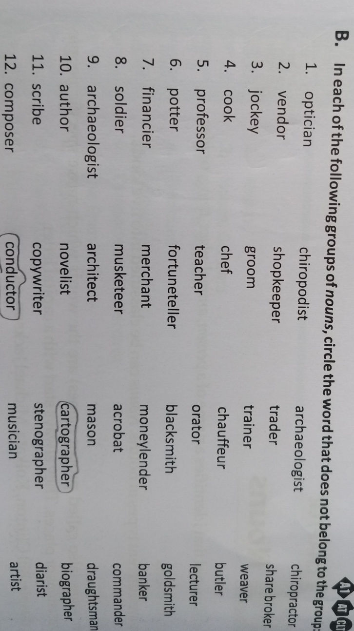 B. In each of the following groups of nouns, | StudyX