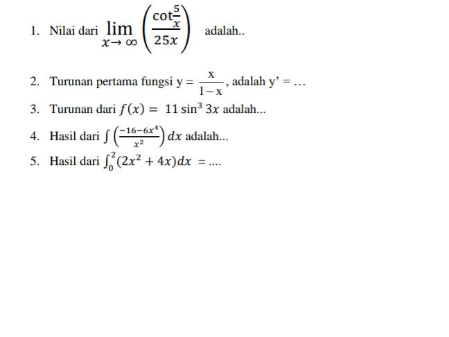 1. Nilai dari $_{x } {cot( | StudyX