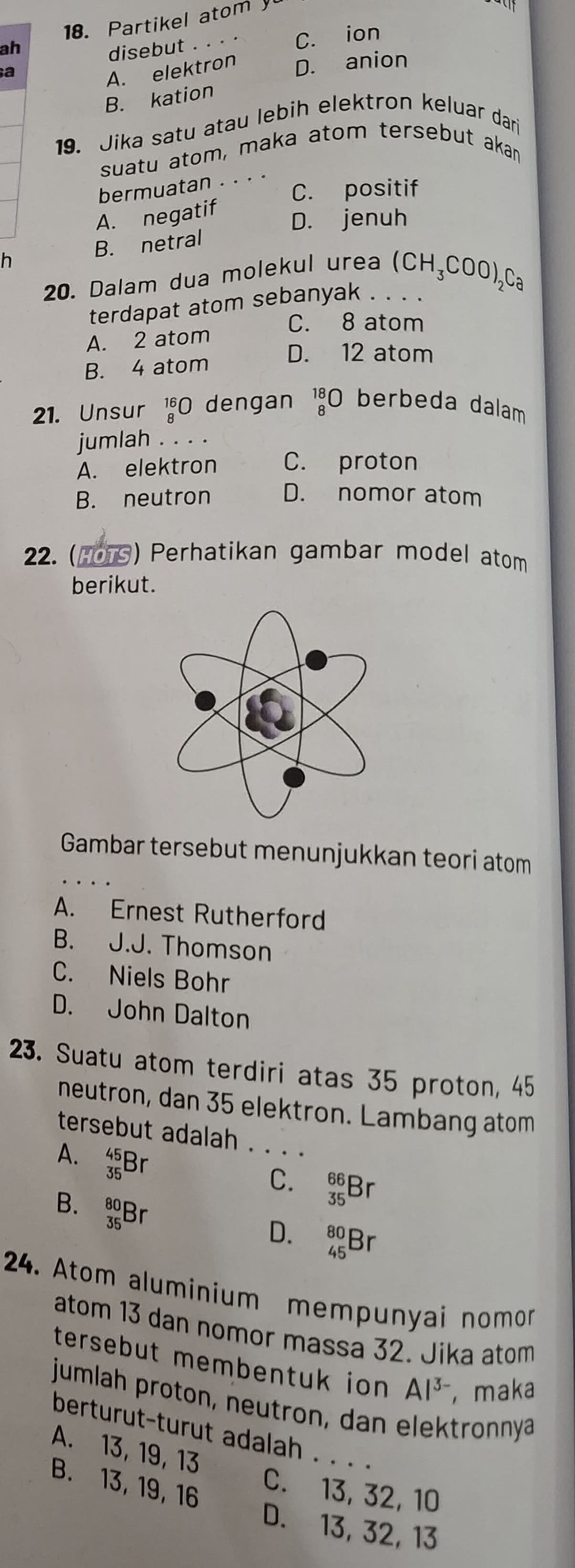 18. Partikel atom yang disebut.... A. | StudyX