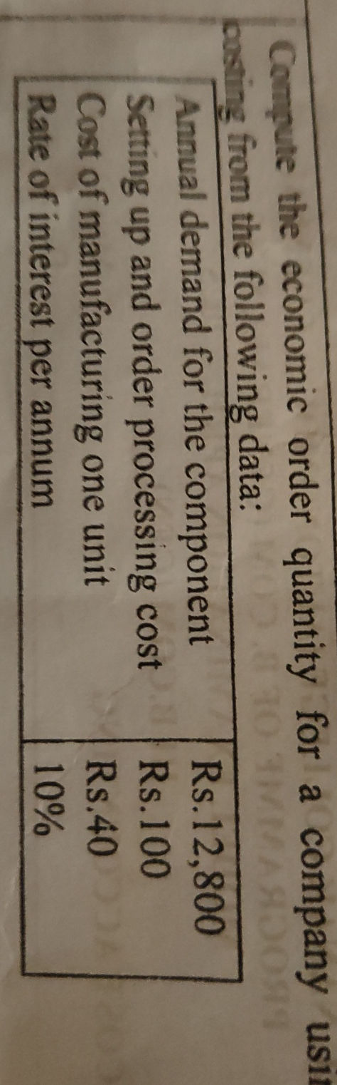 Compute the economic order quantity for a | StudyX