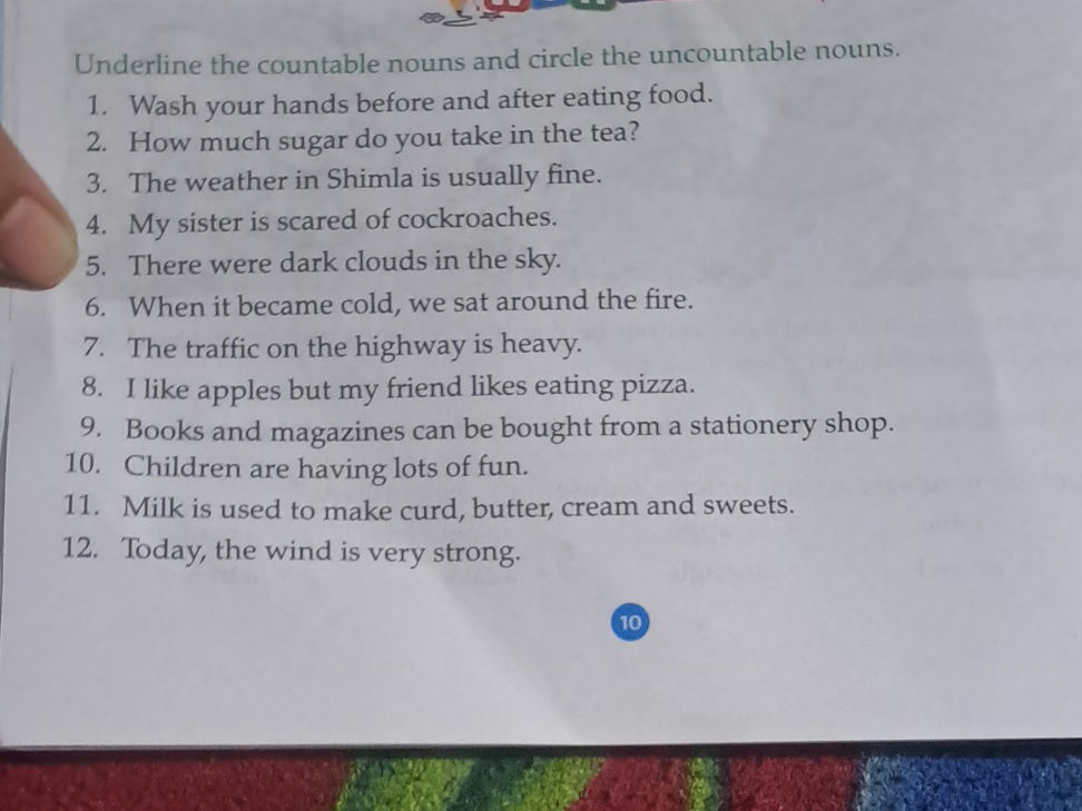 Underline the countable nouns and circle the | StudyX