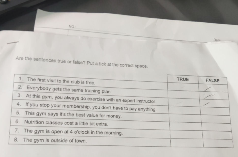 Are the sentences true or false? Put a tick | StudyX