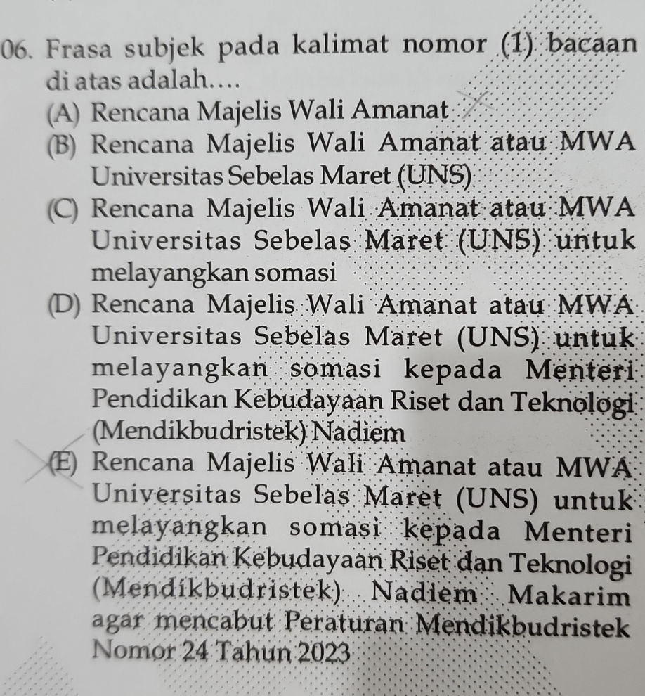 06. Frasa subjek pada kalimat nomor (1) | StudyX