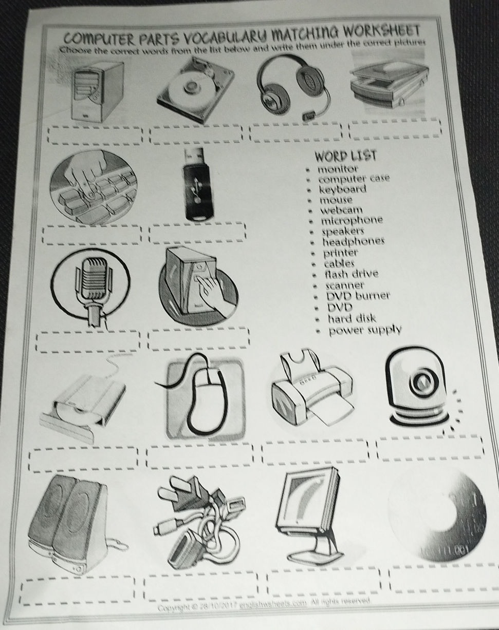 COMPUTER PARTS VOCABULARY MATCHING WORKSHEET | StudyX