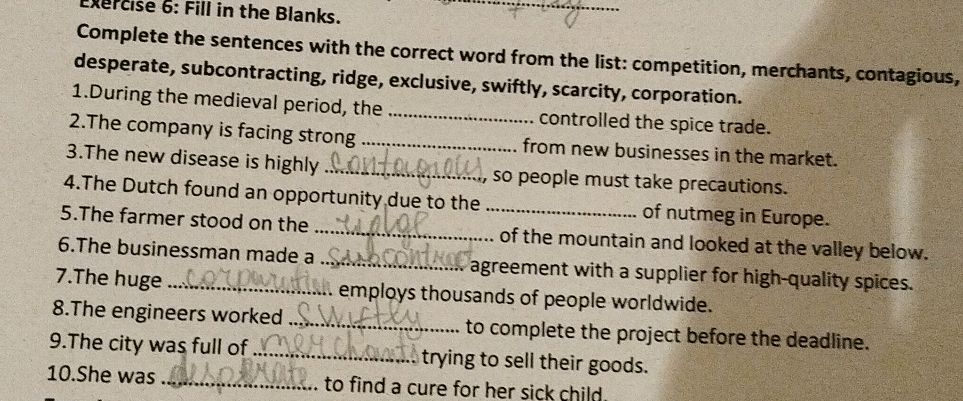 Exercise 6: Fill in the Blanks. Complete | StudyX