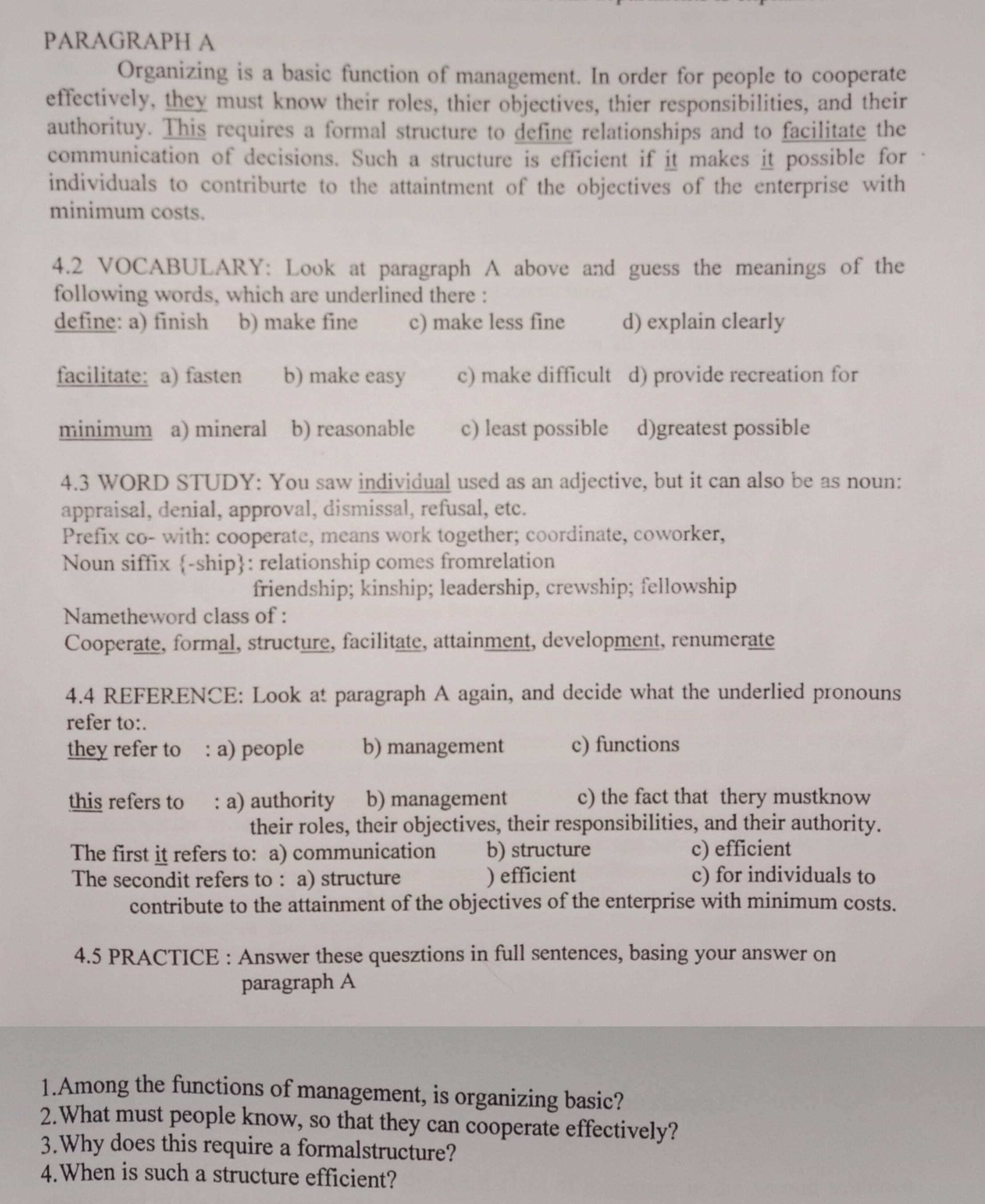 4.2 VOCABULARY: Look at paragraph A above | StudyX