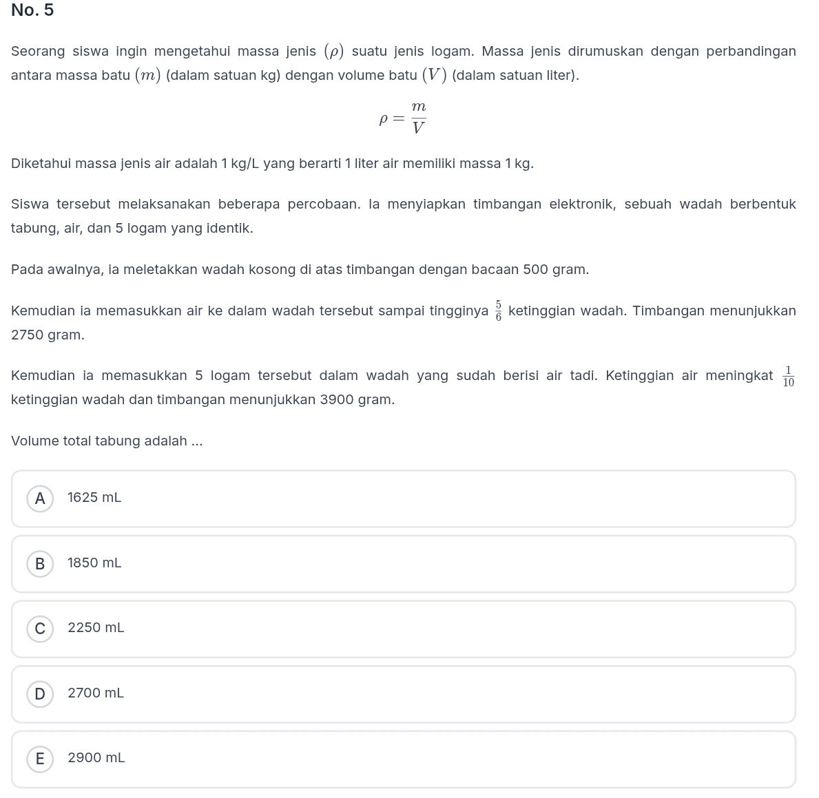 Seorang siswa ingin mengetahui massa jenis | StudyX