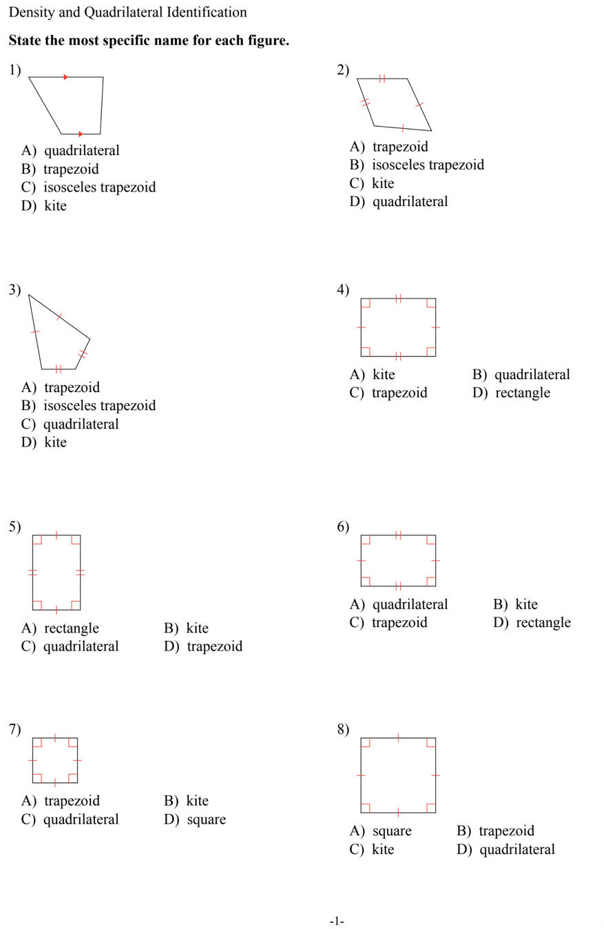 Density and Quadrilateral Identification | StudyX