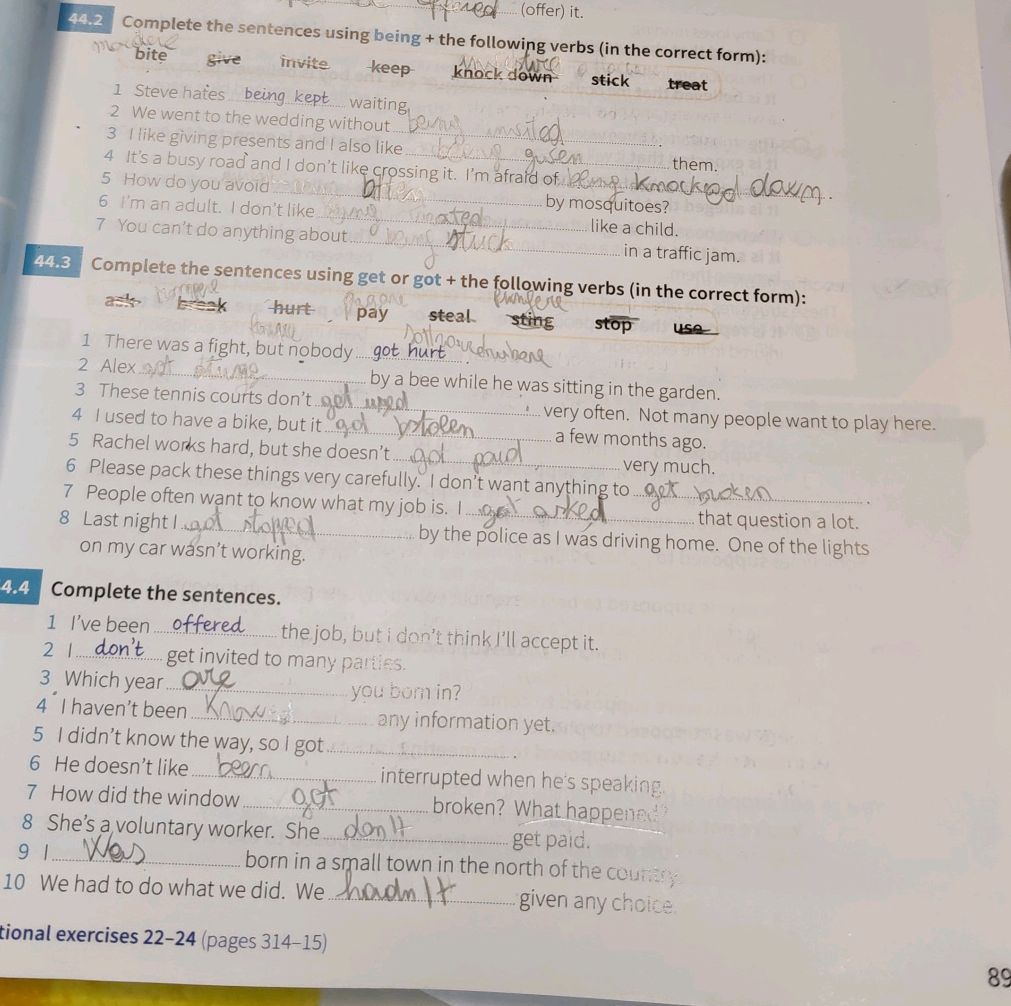 44.2 Complete the sentences using being + | StudyX