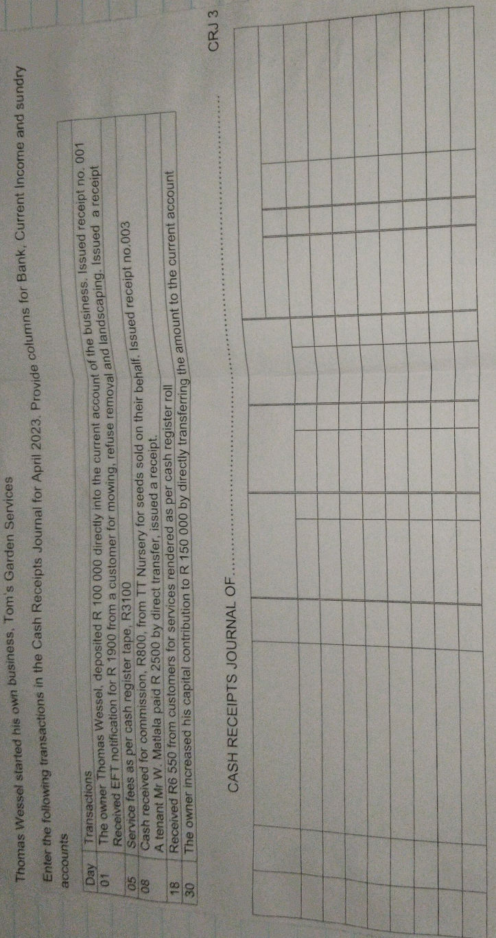 Enter the following transactions in the Cash | StudyX