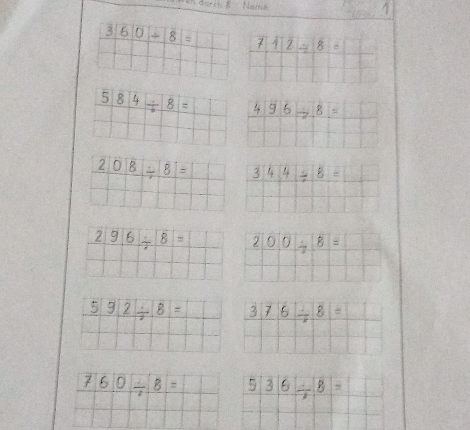 360 ÷ 8 = 712 ÷ 8 = 584 ÷ 8 = 496 ÷ 8 = | StudyX