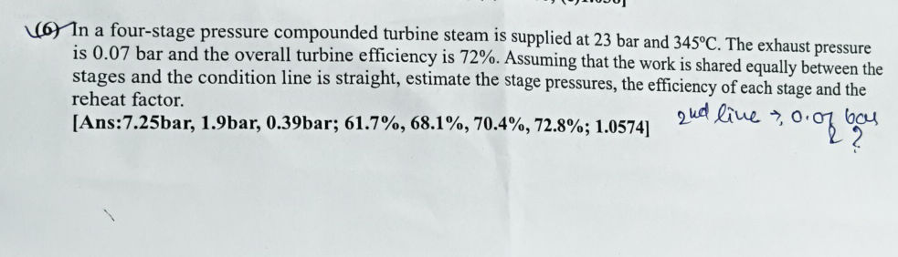 (6) In a four-stage pressure compounded | StudyX