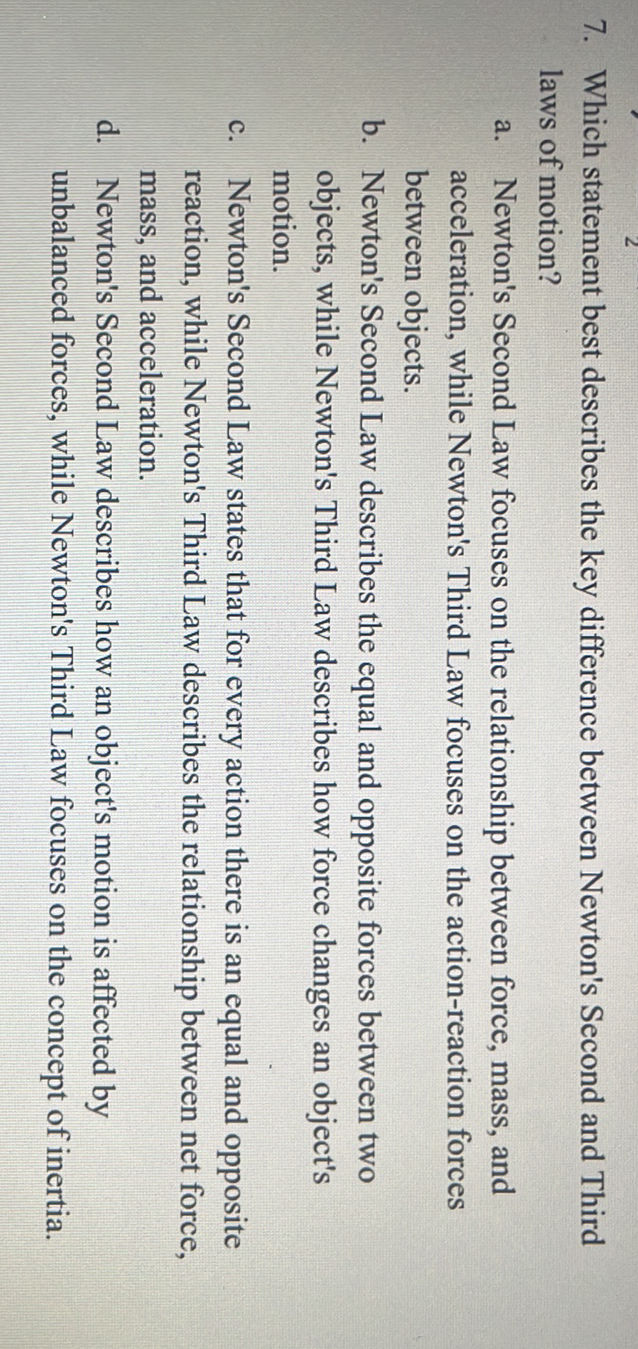 7. Which statement best describes the key | StudyX