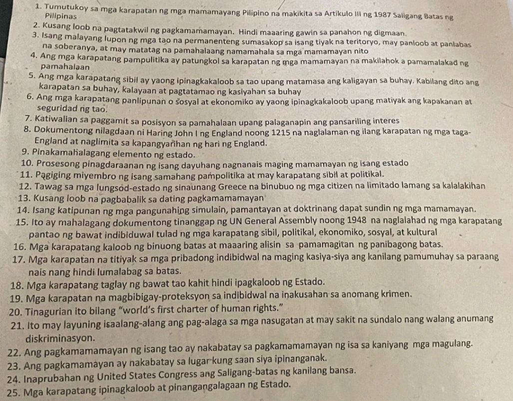 1. Tumutukoy sa mga karapatan ng mga | StudyX
