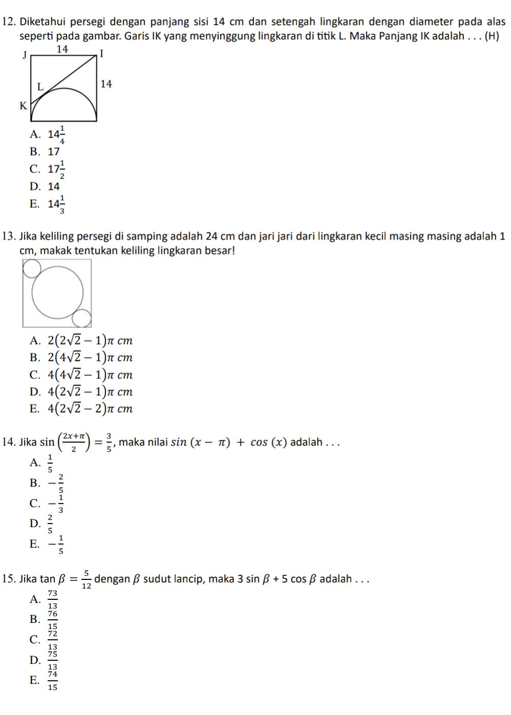 12. Diketahui persegi dengan panjang sisi 14 | StudyX