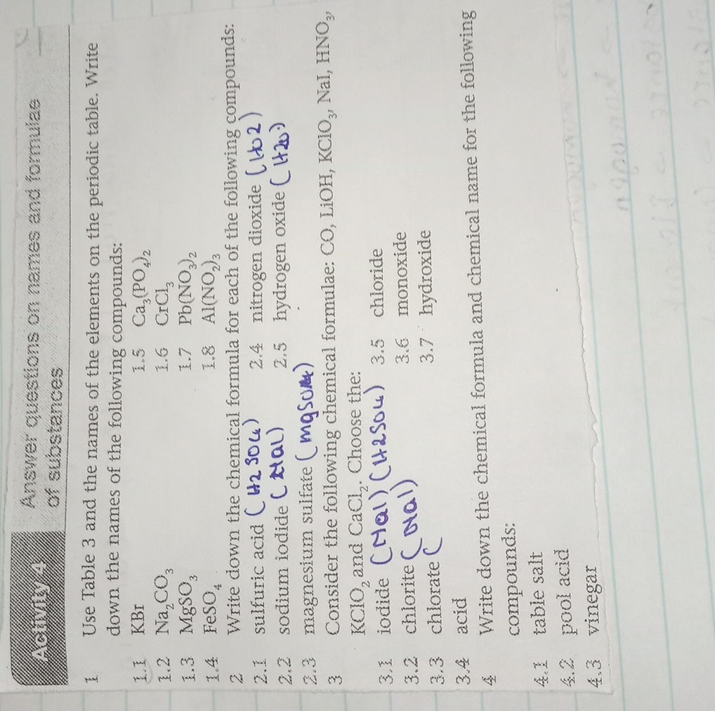 Use Table 3 and the names of the elements on | StudyX