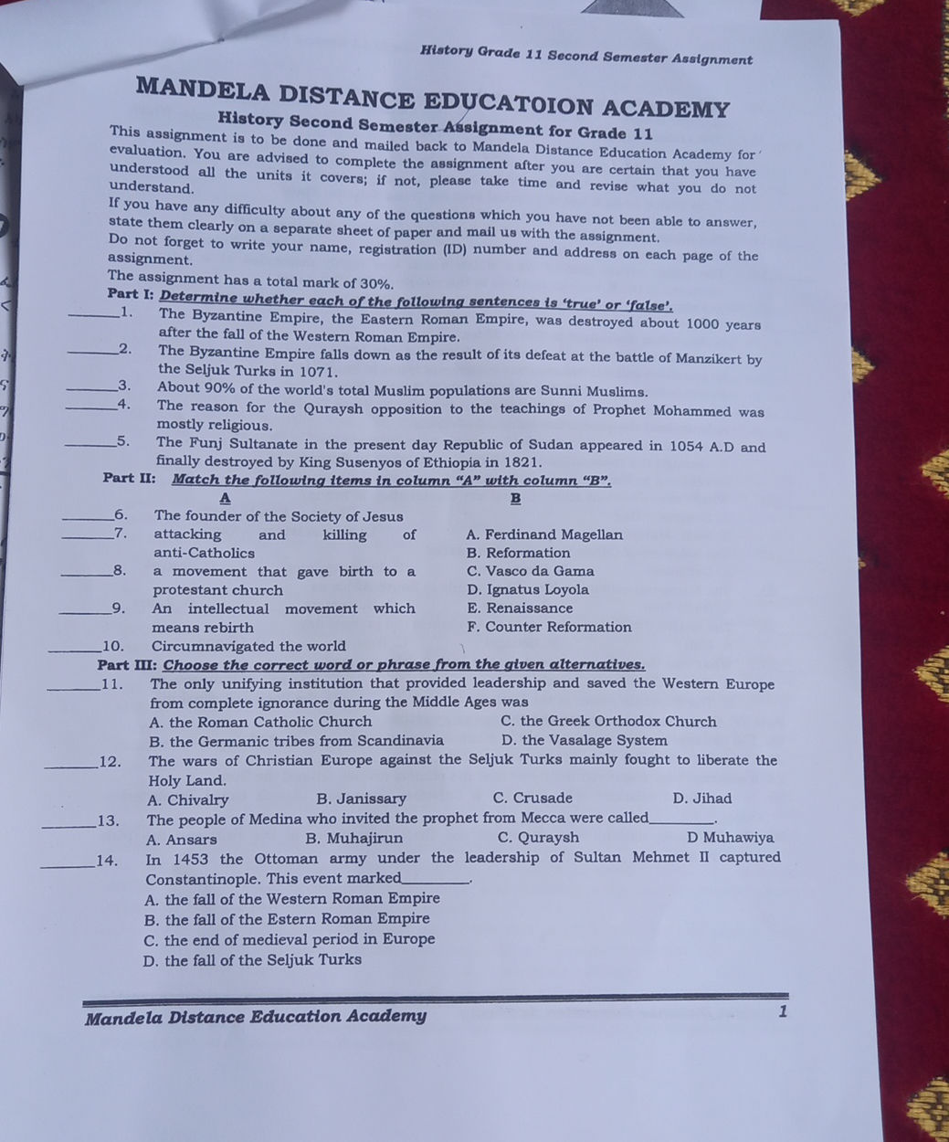 Part I: Determine whether each of the | StudyX