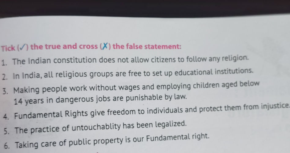 Tick ( ) the true and cross (X) the false | StudyX