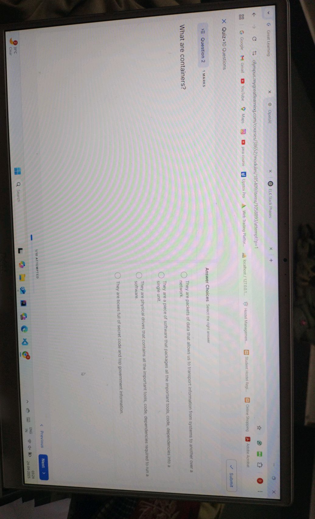 What are containers? They are packets of | StudyX