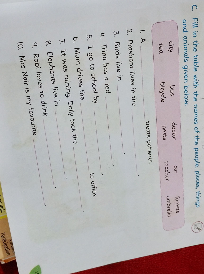 C. Fill in the table with the names of the | StudyX