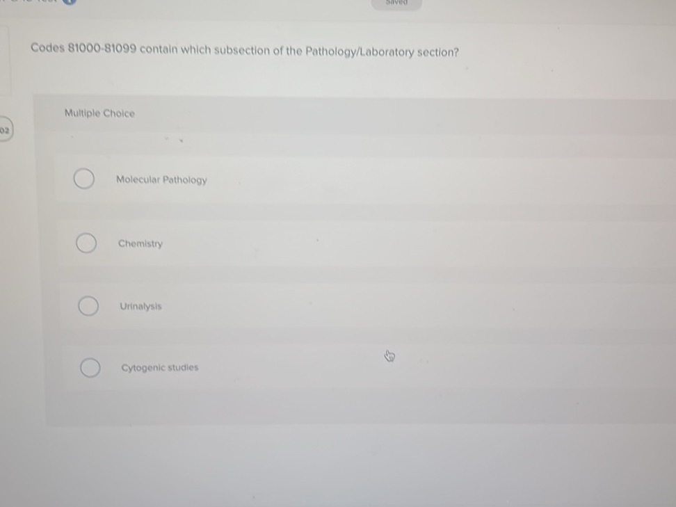 Codes 81000-81099 contain which subsection | StudyX